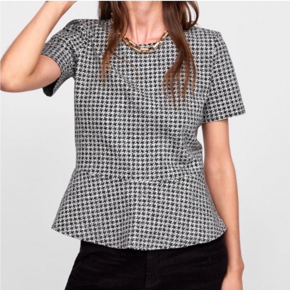 Zara | Tops | Zara Houndstooth Peplum Top | Poshmark